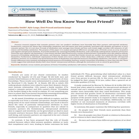 Crimson Publishers-How Well Do You Know Your Best Friend? | PDF