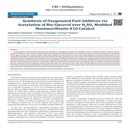 Synthesis of Oxygenated Fuel Additives via Acetylation of Bio-Glycerol ...