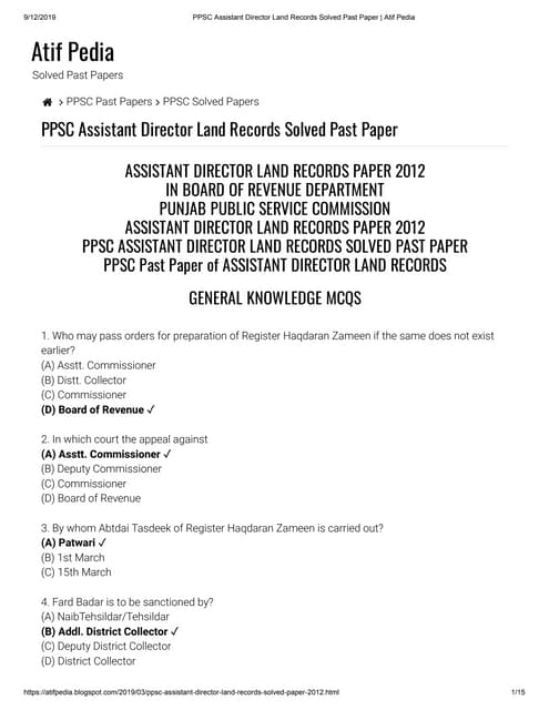 Ppsc tehsildar and assistant registrar cooperative societies solved ...