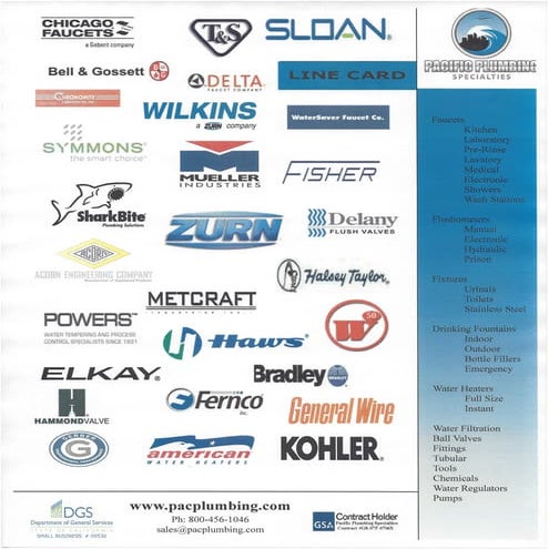 Pacific Plumbing Specialties, Inc. Line Card | PDF