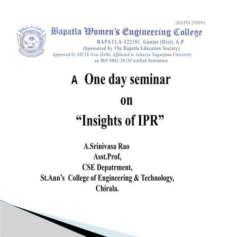 ipr seminar on insights of ipr organized | PPTX