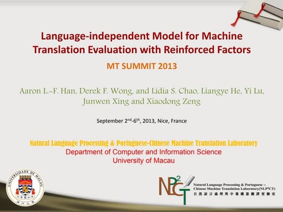 TSD2013 PPT.AUTOMATIC MACHINE TRANSLATION EVALUATION WITH PART-OF ...
