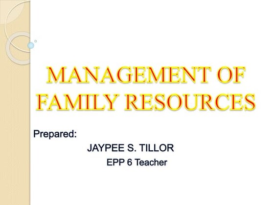 Management of family resources | PPTX | Parenting | Family and ...