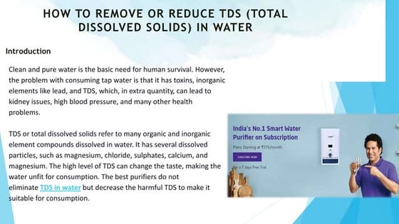 Understanding the Role of TDS Level in Drinking Water | PPT