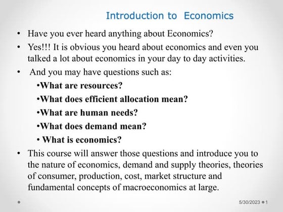 ECONOMICS Module Chapter 1 Part 2 for Freshman 1st Semester Students | PDF