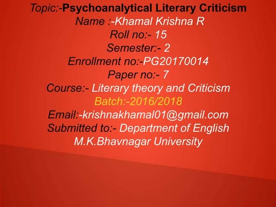 Psychoanalytical criticism | PPT | Poetry | Books and Literature