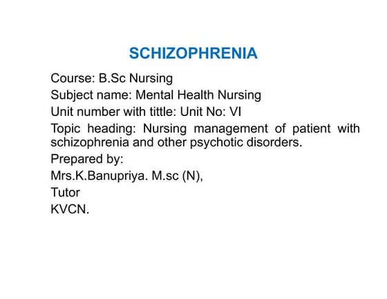 PPT-SCHIZOPHRENIA causes diagnosis and management | PPT