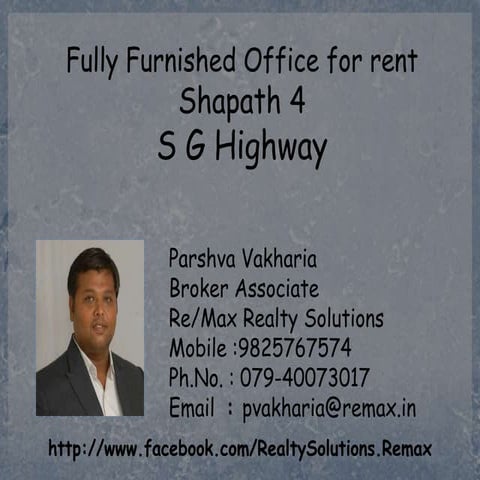 Fully Furnished Office for rent in Shapath 4, S G Highway | PPT