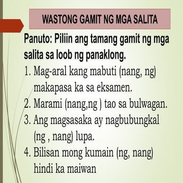 PANG---UGNAY-NA-WASTONG-GAMIT-NANG-AT-NG | PPTX
