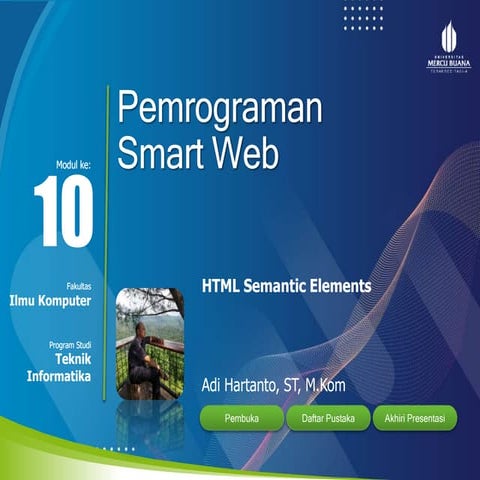 PRESENTASI PPT 10 Semantic Elements.pptx | Web Design and HTML | Internet