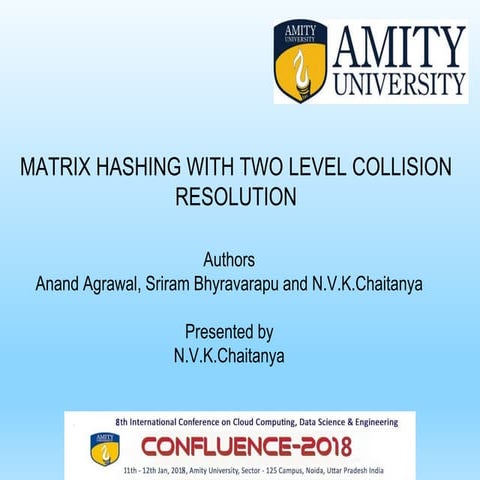 Matrix Hashing With Two Level Of Collision Resolution Ppt 8163