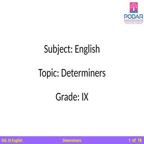 PPT1_CB_IX_Eng_Determiners. For class 10 | PPTX