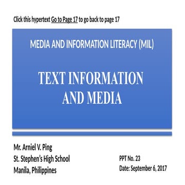 ppt 23 Media and Information Literacy (MIL)- Text Information and Media ...