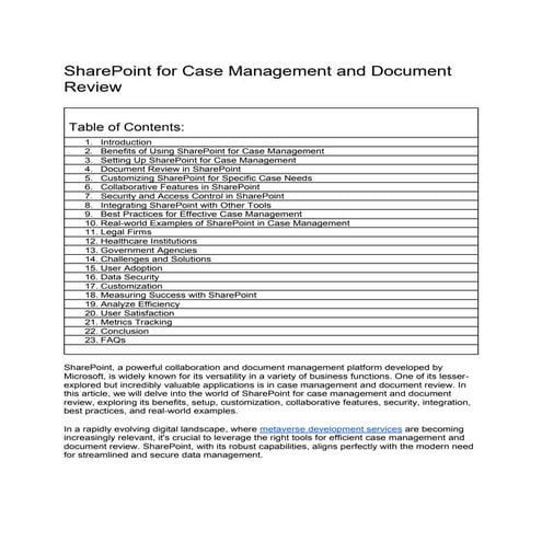 SharePoint for Case Management and Document Review | PDF