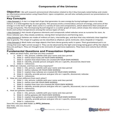 Ppt3 components of the universe | DOCX | Space and Astronomy | Science