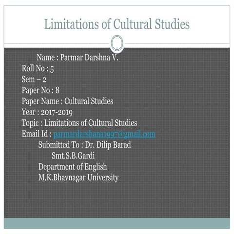 Paper : 8 : Cultural Studies | PPT