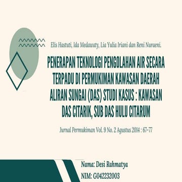 Penerapan Tekknologi Pengolahan Air Secara Terpadu di Pemukiman Kawasan ...
