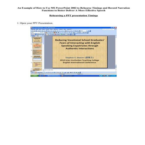 Speech Rehearsal: Using MS PowerPoint for Effective Presentations | DOC