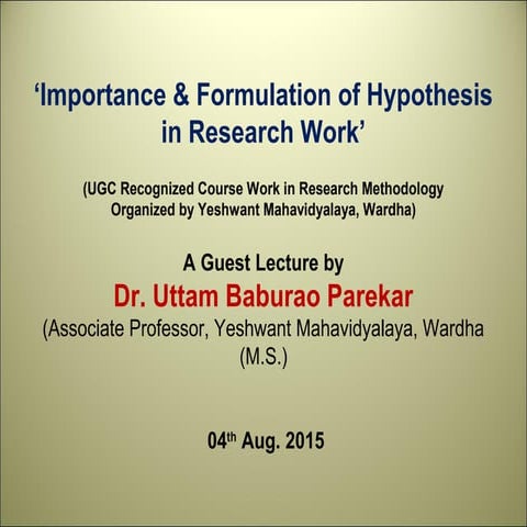 Ppt e module on 'formulation of hypothesis' | PPT