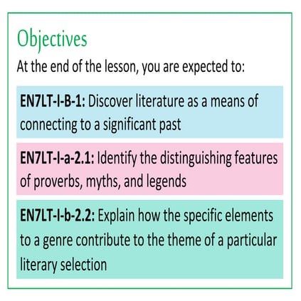 PPT_English 7_Q1_W2-1 (Distinguishing Features of Proverbs, Myths, and ...