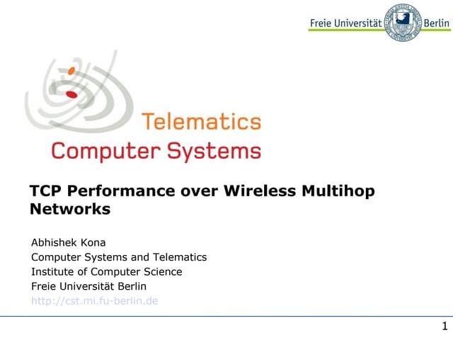 Tcp Performance Analysis Wireless Multihop Networks Ppt 7220