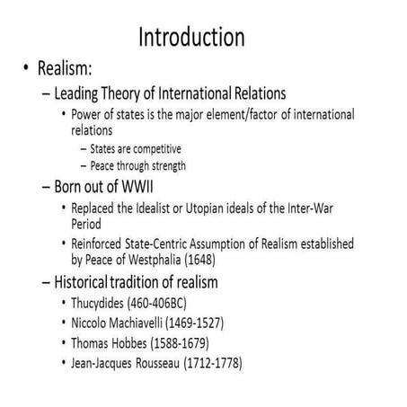 PPT on Realism in international relations political Science study | PDF