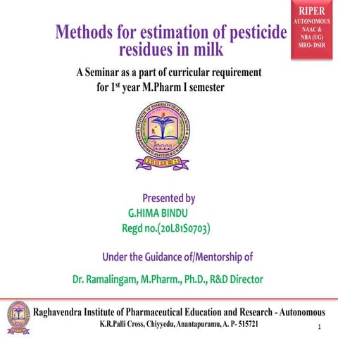 Methods For Estimation Of Pesticide Residue In Milk Pptx