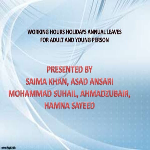 working hours holidays annual leaves for adult and young person | PPSX