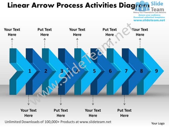 10 stages linear arrow showing the process flow direction slide shop ...