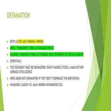 defamtion law in law of torts and indian Penal Code | PPT