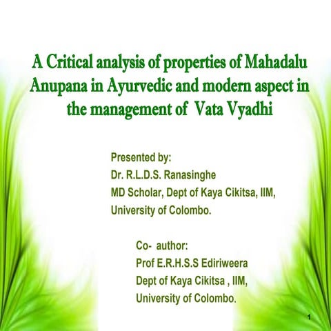 A Critical analysis of properties of Mahadalu Anupana in Ayurvedic and ...