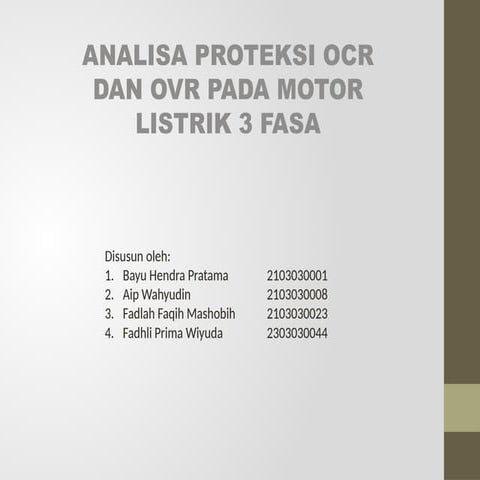 pengujian OCR (over current relay) dan OVR (Over Voltage Relay) | PPTX