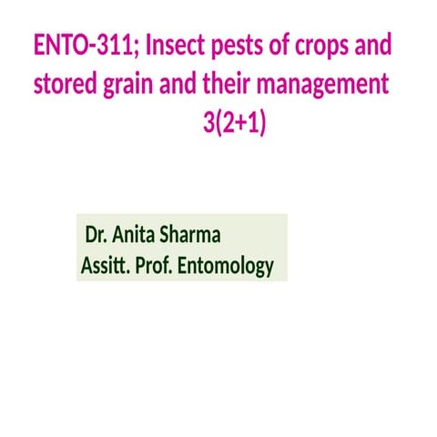 ppt on insect pest of paddy crop and their management | PPTX