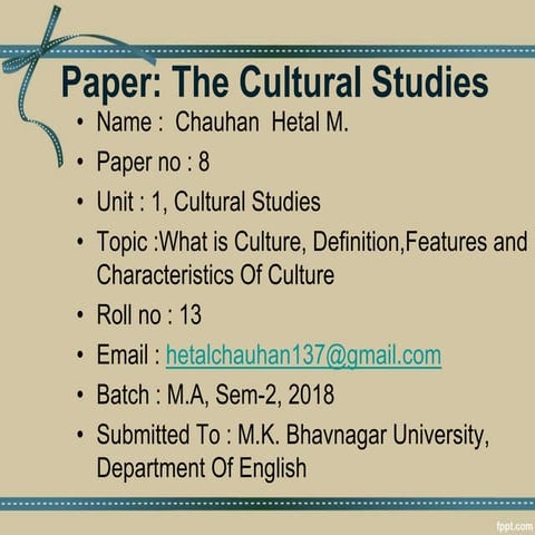 Paper no.8, Cultural Studies | PPTX | Education