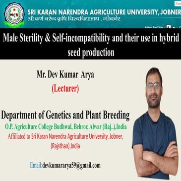 Male sterility and Self-incompatibility with DK Arya Sir | Dev Kumar Arya | PPTX