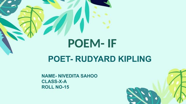 IF by Rudyard Kipling- Detailed Summary and Analysis | PPT