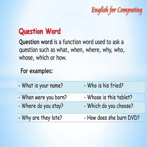 Question Words An | PPT