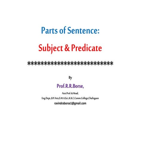 Parts of Sentence - Subject and Predicate | PPTX