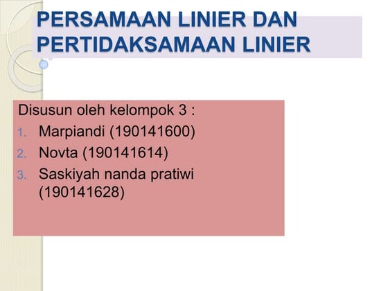 Persamaan linier dan pertidaksamaan linier | PPT