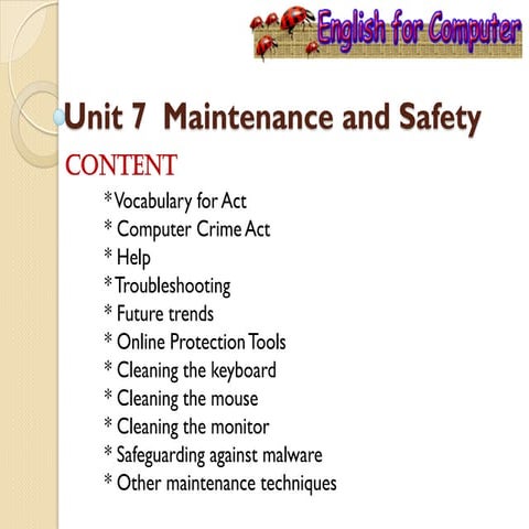 English for Computer Unit 7 Maintenance and Safety | PDF | IT and ...