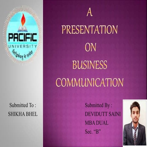 Devidutt Saini From Pacific University Udaipur present a Business ...