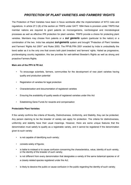 Protection of plant varieties and farmers' rights act | PPTX ...