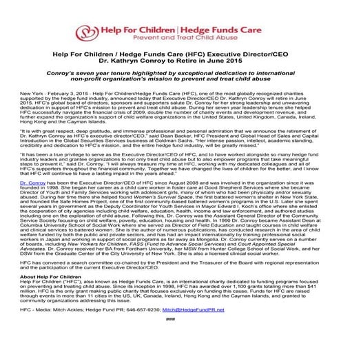 Help For Children / Hedge Funds Care (HFC) Executive Director/CEO Dr ...