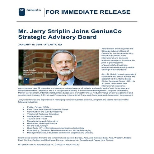 Mr. Jerry Striplin Joins GeniusCo Strategic Advisory Board | DOCX