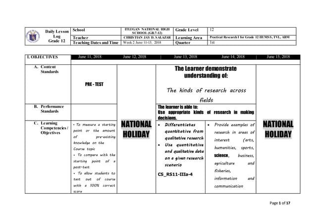 DLL PR2 Q2 W1 Modified.docx | Educational Assessment | Education