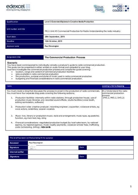 unit 45 assignment brief Commercial Process | DOCX