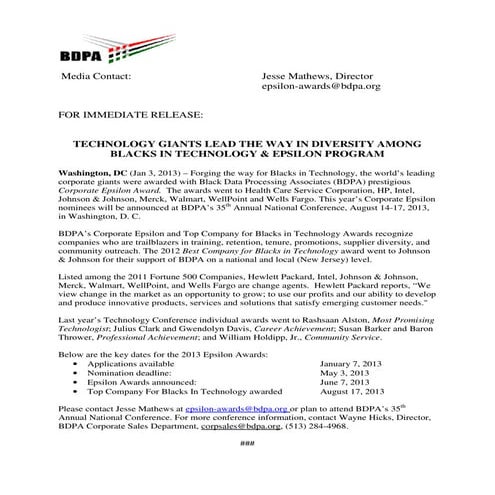 Press Release: BDPA Epsilon Award Winners (2012) | PDF