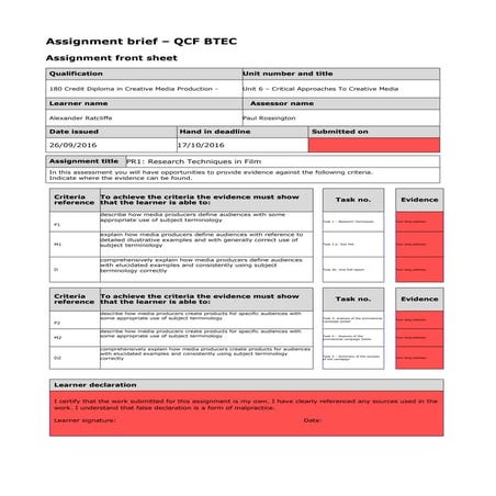 Year 9 making media assessment | PPTX