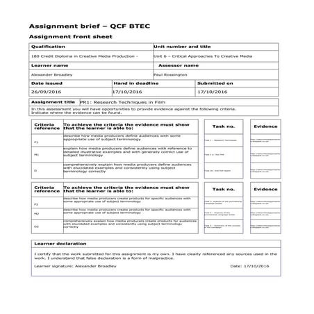 Pr1 assignment front sheet | PDF