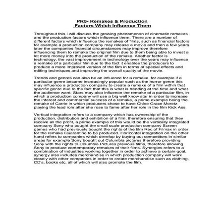Pr5 remakes and production factors which influence them | DOC | Movies | Entertainment